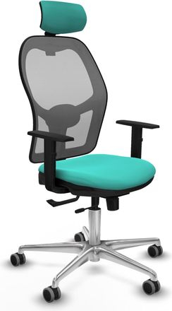 Piqueras y Crespo Ergonomischer verstellbarer Chorquera Stuhl mit 1D-Armen, h&ouml;henverstellbare Lendenwirbelst&uuml;tze und Kopfteil, h&ouml;henverstellbar und neigbar, Grau/T&uuml;rkis