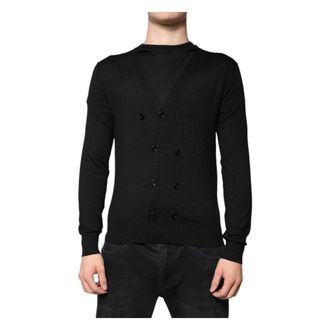 Dolce & Gabbana Schwarze Kaschmir-Strickjacke mit Knopfleiste - - Knitwear - Herren - Schwarzk - XS