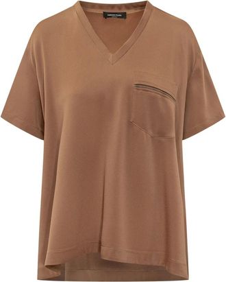 Fabiana Filippi Femme, Tops, Brun, Taille: 46 FR T-shirt &agrave; poche col V