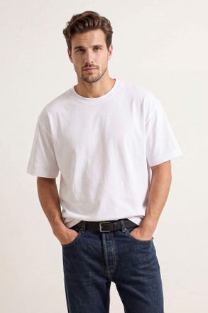 Trendyol MAN Herren Wei&szlig; Einfarbig Kurz Relaxed Fit T-Shirts