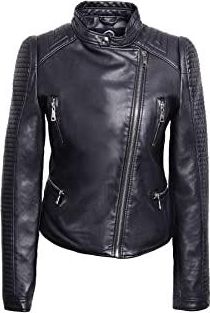 Queen Helena Veste Biker en Similicuir Moto Veste Courte &Eacute;l&eacute;gante pour Femme Y2007, Noir, XL