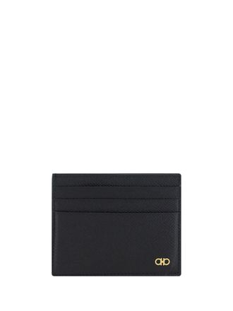 Ferragamo Mens Card Holder Black Calf Leather Umbrellas Accessory