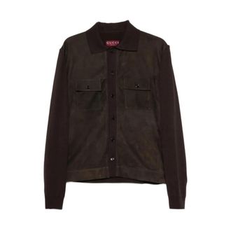 Gucci L/S Shirt Soft Suede with Knit - - Jackets - Herren - Braun - L