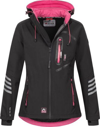 Arctic Seven Damen Softshell Funktions Outdoor Regen Jacke Sport Kapuze AS186 [AS-186-Schwarz-Pink-Gr.5XL]