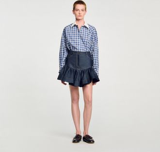 Sandro Jupe courte en denim à volants