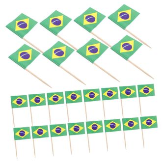 Cabilock 100 St&uuml;ck Zahnstocher Mit Brasilianischer Flagge Holz Cocktailspie&szlig;e Party Und Dessertdekoration F&uuml;r Mottopartys Strand Und Cocktailpartys