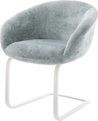 DELIFE Schwingstuhl Vinka-Flex mit Armlehnen Freischwinger flach Wei&szlig; Chenille Pastellblau Taschenfederkern