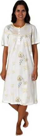Normann Chemise de nuit &agrave; manches courtes pour femme au design classique f&eacute;minin avec boutonni&egrave;re au niveau du cou, Vanille 1, 48-50