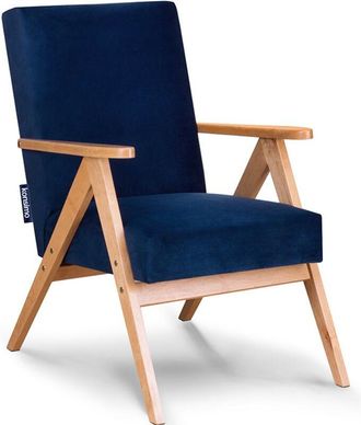 Konsimo Klassische Sessel im minimalistischen Stil Rahmen aus lackiertem Holz naset, Dunkelblau, Stoff/Massivholz, Loft, 60x90x75 cm - Konsimo
