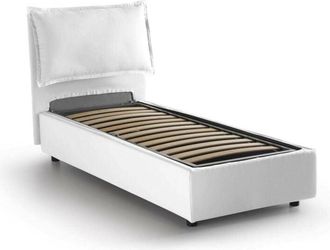 Talamo Italia Talamo Italia Einzelbett Gemma, Containerbett mit Stoffbespannung, 100% Made in Italy, Frontöffnung, passend für Matratze 80x200 cm, Weiß