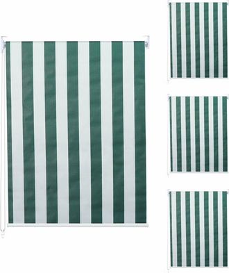 Hhg 4er-Set Rollo HHG 474, Fensterrollo Seitenzugrollo Jalousie, 120x230cm Sonnenschutz blickdicht gr&uuml;n/wei&szlig;