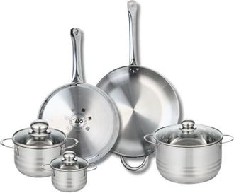 Fackelmann ELO 9883250 Kochgeschirr-Set, 5-teilig, 2 Bratpfannen 28 und 32 cm und 3 Kocht&ouml;pfe 12, 16 und 20 cm Elo Profi, gl&auml;nzend, Edelstahl, Induktion