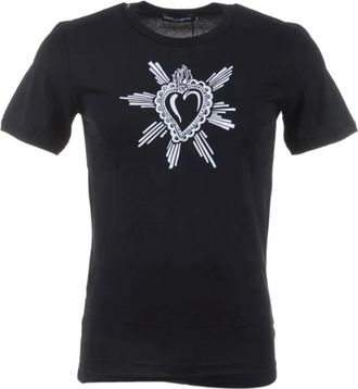 Dolce & Gabbana Homme, Tops, Noir, Taille: XS T-shirt Coeur Manches Courtes