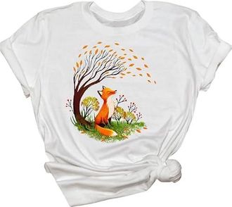 Keephen Kawaii Renard Animaux T-Shirt Femmes Animal Renard Amoureux Impression 3D Manches Courtes Tops Nature For&ecirc;t Vie Sauvage Col Rond Blouse Tees