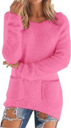 Generic Pull thermique en polaire pour femme grande taille - Pull doux et moelleux pour femme - Pull à manches longues de couleur unie pour lautomne et lhiver