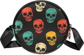 Generic Sac &agrave; bandouli&egrave;re circulaire pour femme, petit sac &agrave; bandouli&egrave;re color&eacute; avec fermeture &eacute;clair, bretelles r&eacute;glables, sac &agrave; main rond d&eacute;contract&eacute; pour f