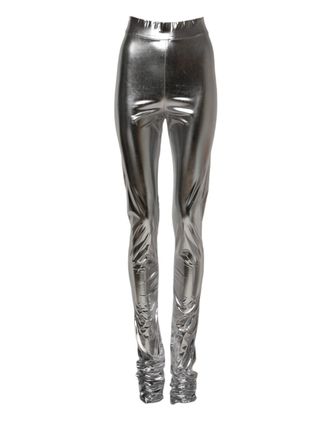 Dolce & Gabbana Womens Metallic Slim-Fit Leggings Silver Polyester Elastane