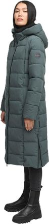 Marikoo Damen Wintermantel (XS-6XL) - gesteppt, abnehmbare Kapuze, 6 Taschen, Rippkragen - N079 - StoneGreen Gr&ouml;&szlig;e XL - Gr.XL