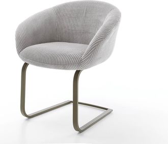 DELIFE Freischwinger Vinka-Flex mit Armlehnen Cord Silbergrau Freischwinger flach Effektfinish Titan Taschenfederkern, Esszimmerst&uuml;hle