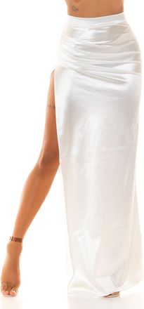Koucla Highwaist Cocktail Rock Bodenlang Satin Look Maxirock mit Falten-Effekt und Beinschlitz XL