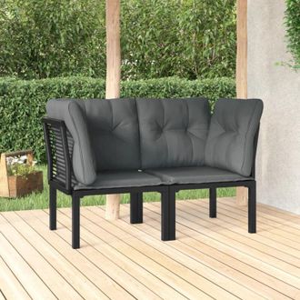 vidaXL Garten-Eckst&uuml;hle mit Kissen 2 Stk. Schwarz & Grau Poly Rattan - Vidaxl