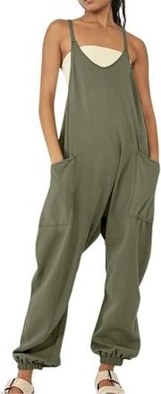 Generic Salopette d&eacute;contract&eacute;e sans manches pour femme avec bretelles spaghetti extensible pour femme - Combinaison &agrave; jambe large - Combinaison pour femme - T