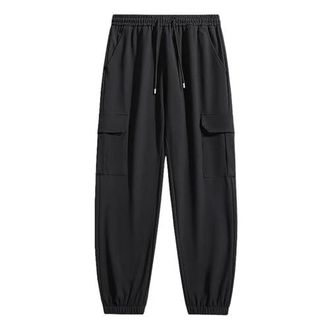 Generic Pantalon cargo doublé en polaire thermique pour homme - Pantalon de survêtement cargo décontracté - Taille élastique - Pantalon dhiver pour homme, Noi