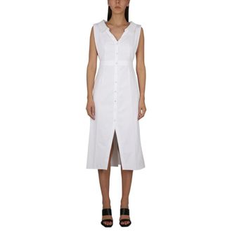 Alexander McQueen &Auml;rmelloses- gekn&ouml;pftes Midikleid mit Kragen - - Dresses - Damen - Wei&szlig; - L