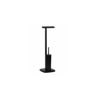 Wadiga D&eacute;rouleur Papier Toilette sur Pied + Brosse WC en M&eacute;tal Noir Mat