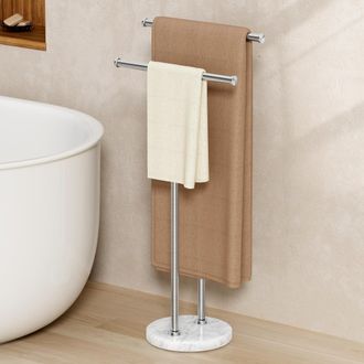 Kes Handtuchhalter Stehend, Doppel Handtuchst&auml;nder Freistehend und 4kg Naturmarmor Runder Basis, Doppel-T-Form, 18/8 Edelstahl, Geb&uuml;rstet, BTH237A-2