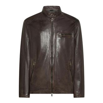 Seventy Jacke aus gl&auml;nzendem Nappaleder mit Vintage-Effekt - - Jackets - Herren - Braun - L