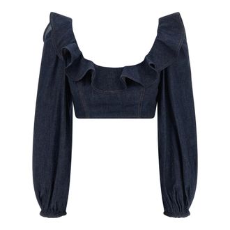 Zimmermann Aster Denim Frill Top - - Blouses & Shirts - Damen - Blau - 3XS