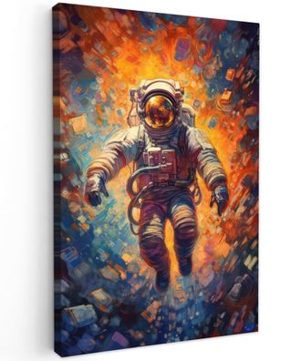 MuchoWow &copy; Leinwand Bilder Gro&szlig; 80x120 cm XXL Wanddeko Wohnzimmer Aesthetic Room Decor Deko Zimmer Wandbilder Modern Bild auf Leinwand Astronaut - Neon - Orang