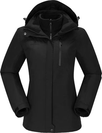 Camel Active Damen wasserdichte Skijacke 3 in 1 Wintermantel Windbreaker Snowboardjacken für Regen Schnee Outdoor Wandern, Schwarz, XXL