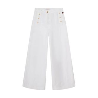 Busnel Femme, Pantalons, Blanc, Taille: 38 FR Pantalon Large en Lin