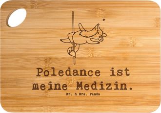 Mr. & Mrs. Panda Bambus - Schneidebrett Poledance - Geschenk, Schenken, Bretter, Holzbrett mit Gravur, Danke, Pole Dance, Tanz, Holzbretter