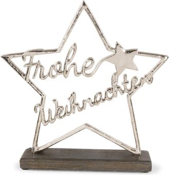 Riffelmacher & Weinberger Riffelmacher Stern mit Frohe Weihnachten | 25x25,5 cm | Aluminium Silber mit dunklem Fu&szlig; | Weihnachtsdeko modern zum Stellen | 15818