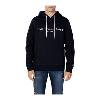 Tommy Hilfiger SweaT-shirt &agrave; capuche en coton imprim&eacute; avec poches avant - Homme - Sweatshirts et sweats &agrave; capuche - Bleu - Taille: XS
