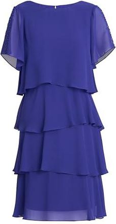 Gina Bacconi Tiered Chiffon Dress Robe de Cocktail, Bleu Iris, 50 Femme