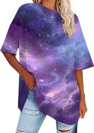 Generic Galaxy T-shirts pour femme, t-shirt d&eacute;t&eacute; basique &agrave; manches courtes, coupe ample, t-shirt d&eacute;contract&eacute;, t-shirt surdimensionn&eacute;, t-shirt de baseball, t-s