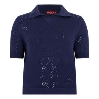 Gucci Cotton Polo Monogram - - Tops - Damen - Blau - M