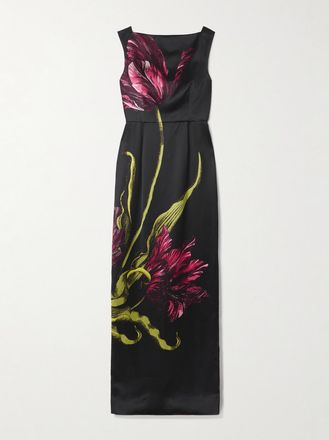 Erdem Robe Du Soir En Satin Duchesse &Agrave; Imprim&eacute; Fleuri - Noir