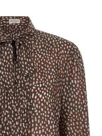 Brunello Cucinelli Lavalli&egrave;re Collar Silk Shirt - Brown
