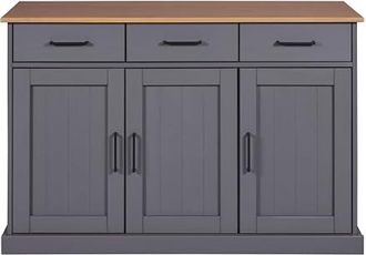 Inter Link SAS Kommode - Anrichte - Buffet - Sideboard - Kiefer massivholz - FSC - 3 Türen - 3 Schubladen - Landhausstil - Forenzo - Forenzo 3T3Sgrau - Grau/Oak Colo