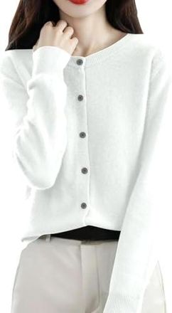 Generic Cardigan classique &agrave; col rond boutonn&eacute; en cachemire pour femme, pull en tricot doux &agrave; manches longues, cardigan d&eacute;contract&eacute; pour femme, blanc, XXL