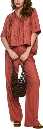 Marc Cain Langarmbluse AC.2 - F - Blazing Sun rot,Casual,Viskose,Strukturiert,V-Ausschnitt,1/2 Arm,Weit