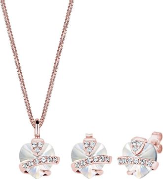 Elli Schmuckset Damen Herz mit Kristallen wei&szlig; in 925 Sterling Silber Ros&eacute; vergoldet