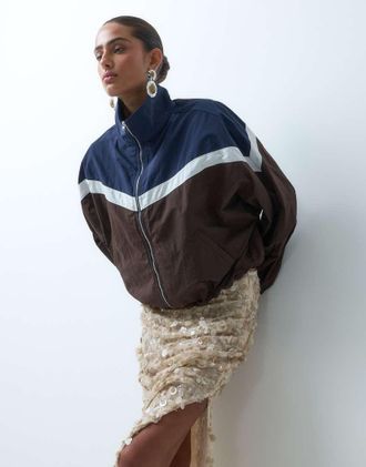 Asos coupe color block veste coupe chauve-souris coupe-vent bleu marine et marron chocolat-Multi