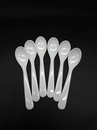 Kimmel 6 St&uuml;ck Eierl&ouml;ffel Plastikl&ouml;ffel Babyl&ouml;ffel Eisl&ouml;ffel Joghurtl&ouml;ffel Dessertl&ouml;ffel 12 cm lang Mehrwegbesteck, aus gepr&uuml;ften Kunststoff, Farbe wei&szlig;