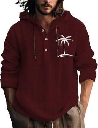 Generic Chemise en lin pour homme - En coton et lin - Couleur unie - Boutonni&egrave;re - Manches longues - Respirant - Confortable - Chemise d&eacute;t&eacute; confortable - Chem